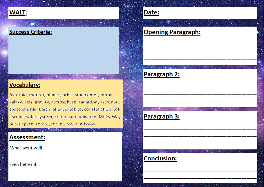 x5 SPACE THEMED WRITING SUPPORT SHEETS | Teaching Resources