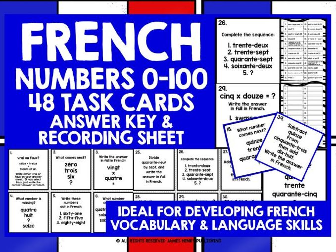 FRENCH NUMBERS 0-100 TASK CARDS | Teaching Resources