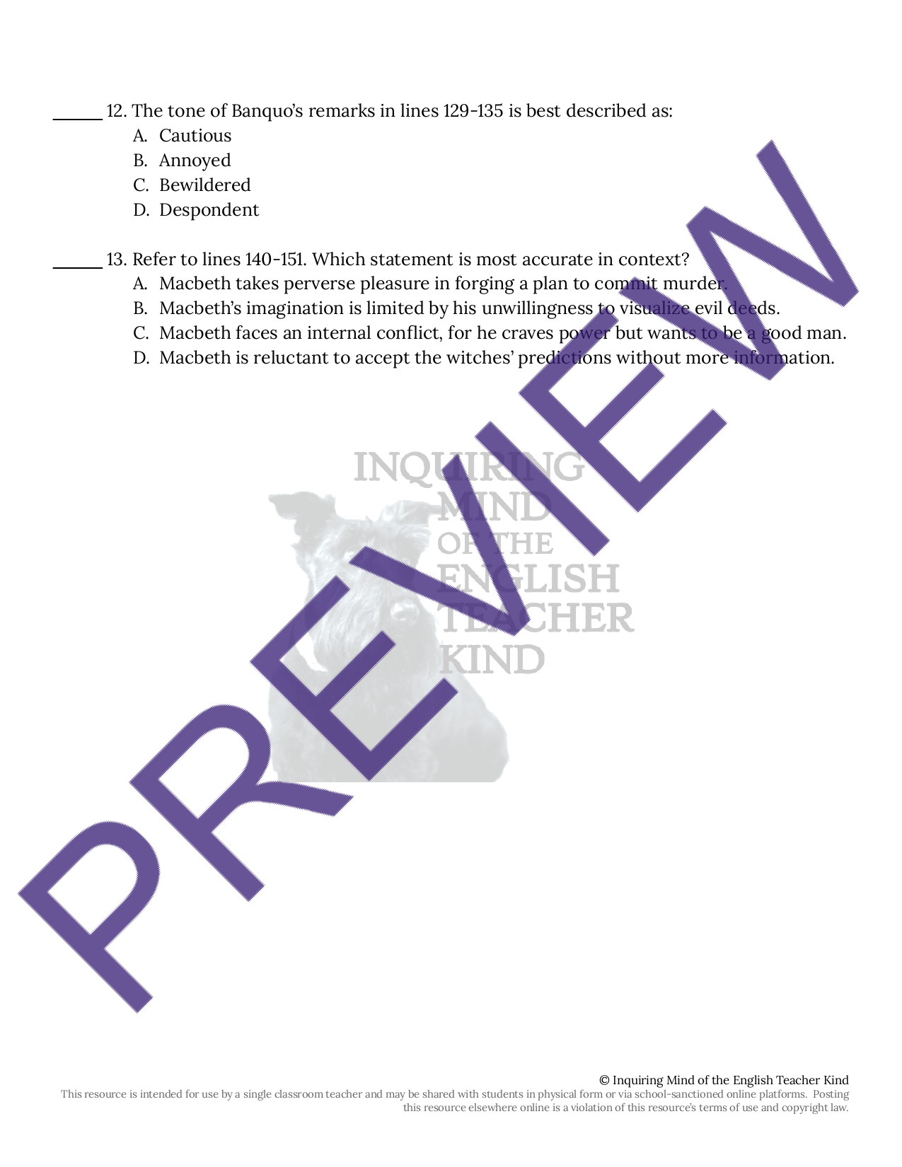 Macbeth Act 1 Scene 3 Close Reading Worksheet | Teaching Resources