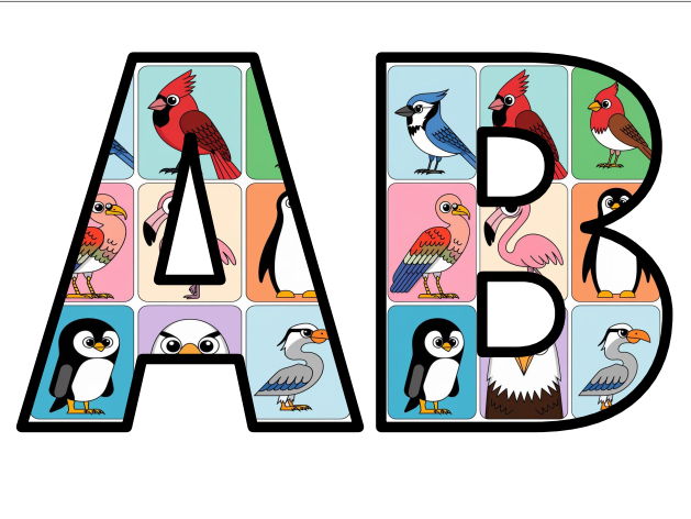Birds Cute Animals Flying Lettering Set Display Title Letters Numbers ...