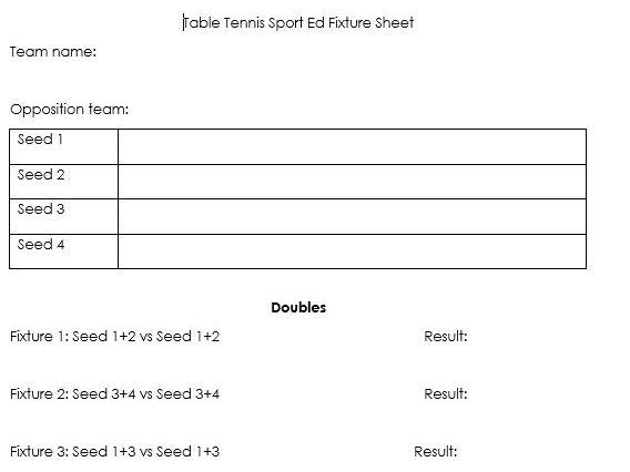 Table Tennis Sport Education Fixture Sheet | Teaching Resources