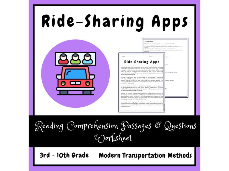 Ride-Sharing Apps Reading Comprehension Passages & Questions Worksheets ...