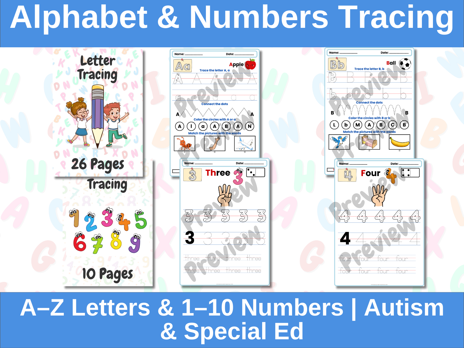 Alphabet & Numbers Tracing Worksheets A–Z & 1–10 | Autism, Special ...