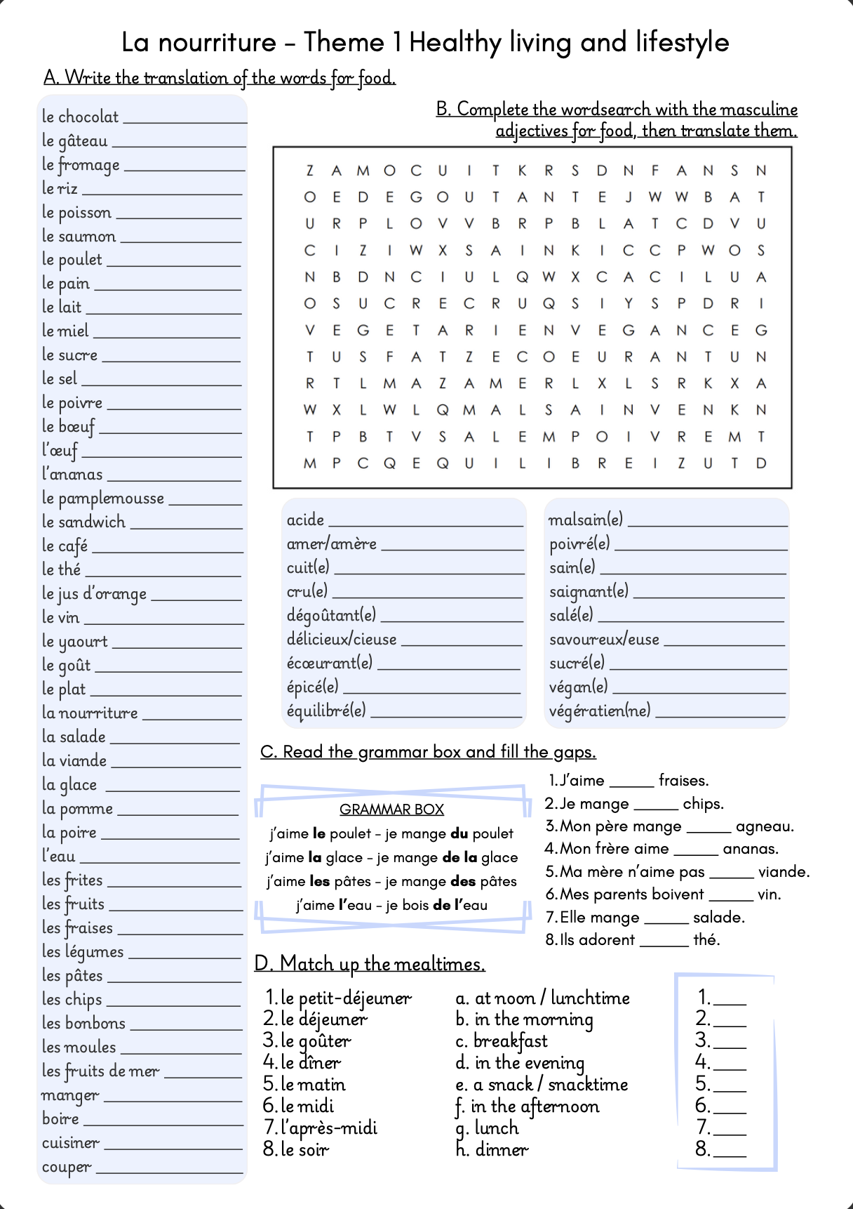 La nourriture - Food and tenses worksheet - GCSE French | Teaching ...