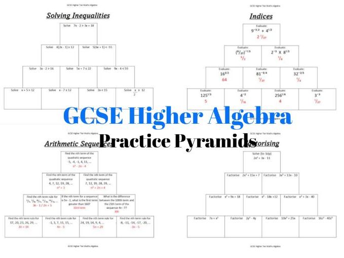 GCSE Higher Tier Algebra Maths Practice Pyramid Worksheets | Teaching ...