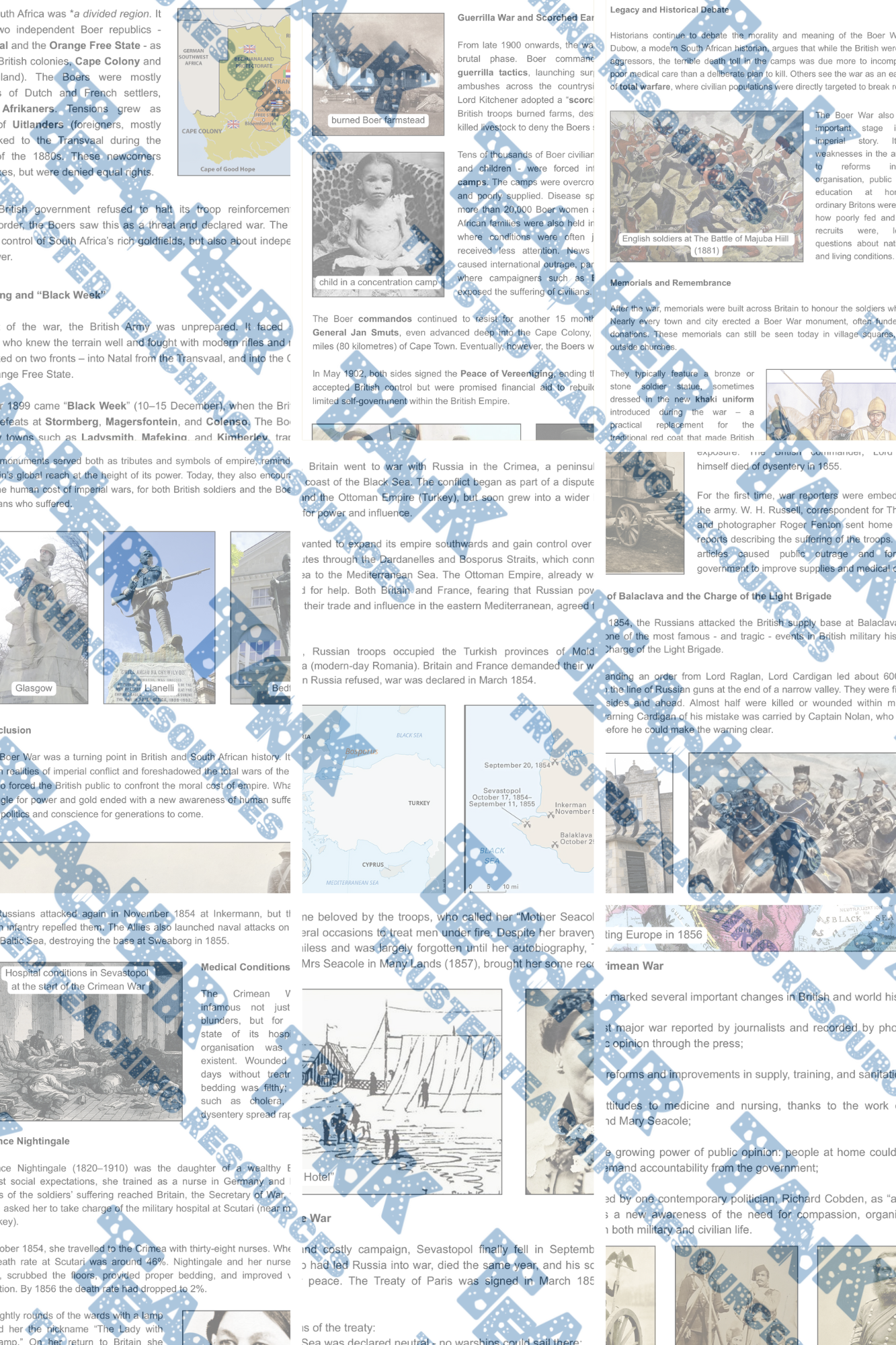 The Crimean War and the Boer War - Unit of Work Tasks and Resources ...