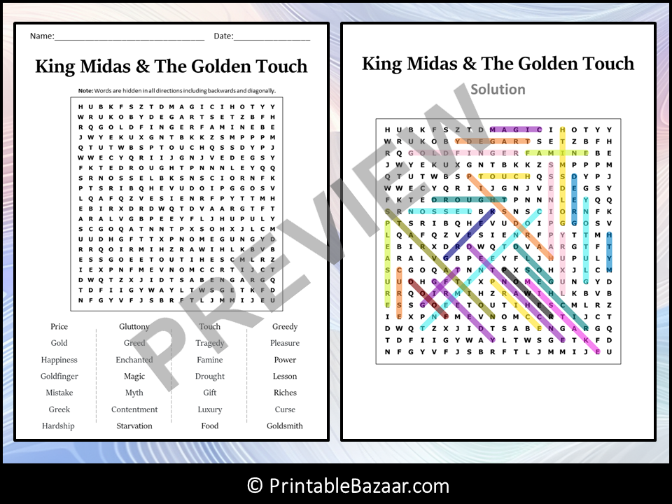 King Midas Printable Worksheet For Kids