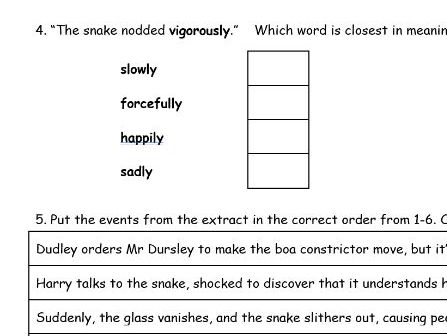 Harry Potter Chapter 2 SATS style comprehension questions | Teaching ...