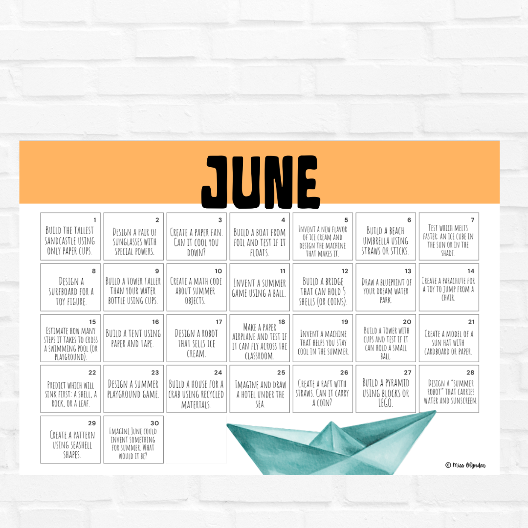 STEM Challenge Calendar – June | Daily STEM Activities for Primary ...