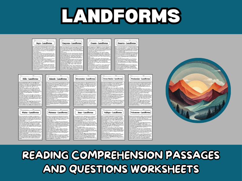 Landforms Reading Comprehension Passages and Questions Worksheets ...
