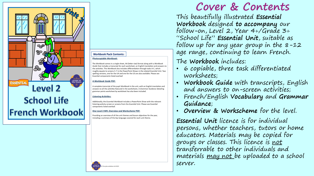 KS2 FRENCH: YEAR 4 WORKBOOK - SCHOOL LIFE | Teaching Resources