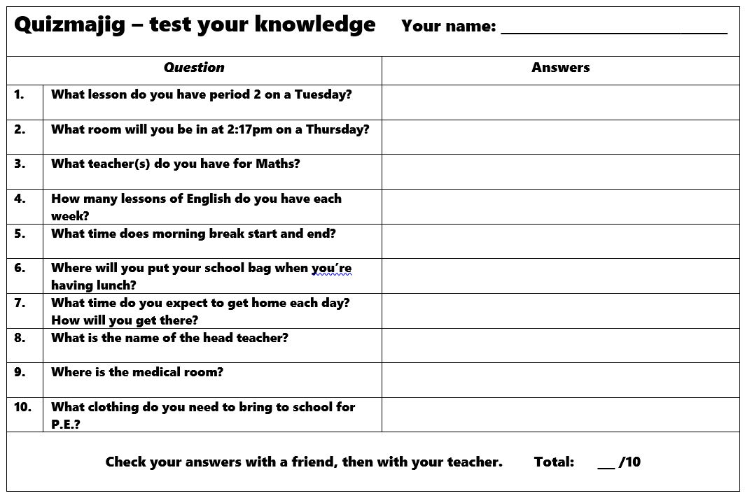 Back To School Quiz Teaching Resources