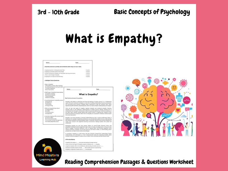What is Empathy? Reading Comprehension Passages & Questions Worksheets ...