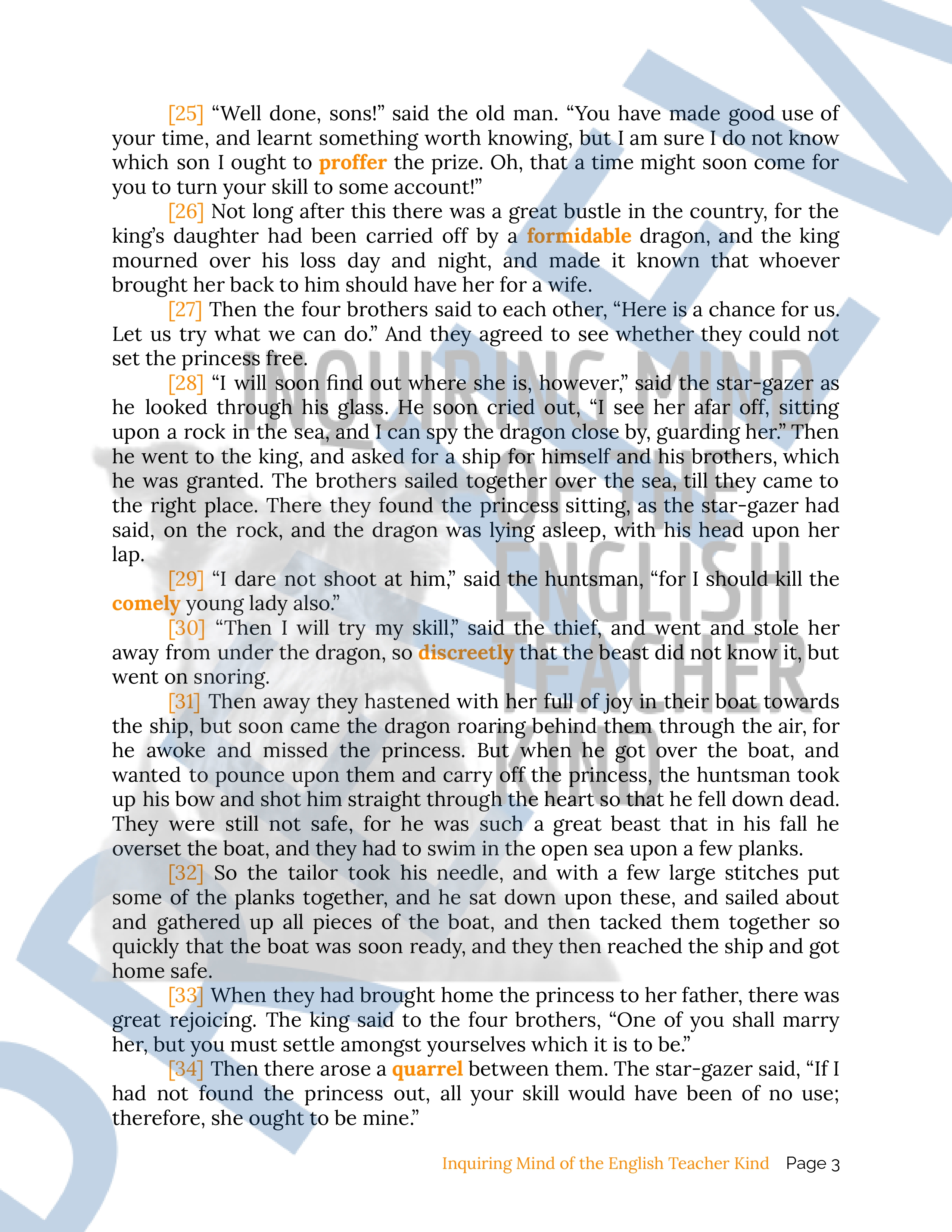 "Four Clever Brothers" Quiz and Answer Key | Brothers Grimm Fairy Tale ...