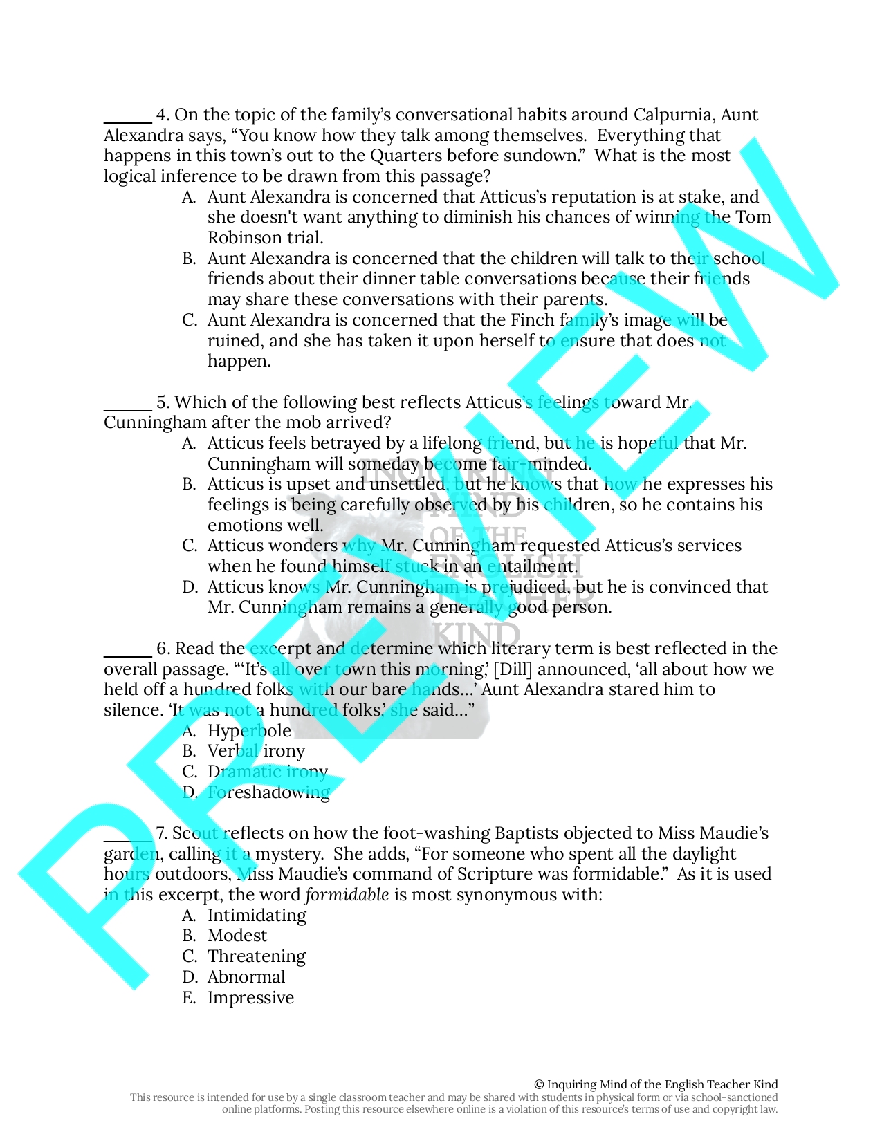 To Kill a Mockingbird Chapter 16 Close Reading Worksheet | Teaching ...