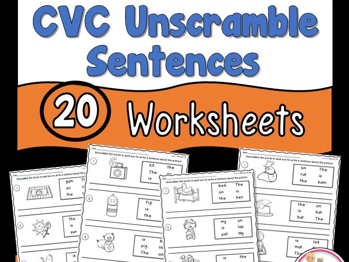 CVC Unscramble Sentences Worksheets by teacherstakeout | Teaching Resources