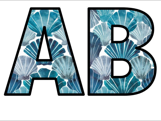 Blue Seashells Creative Lettering Set Display Title Letters Numbers ...