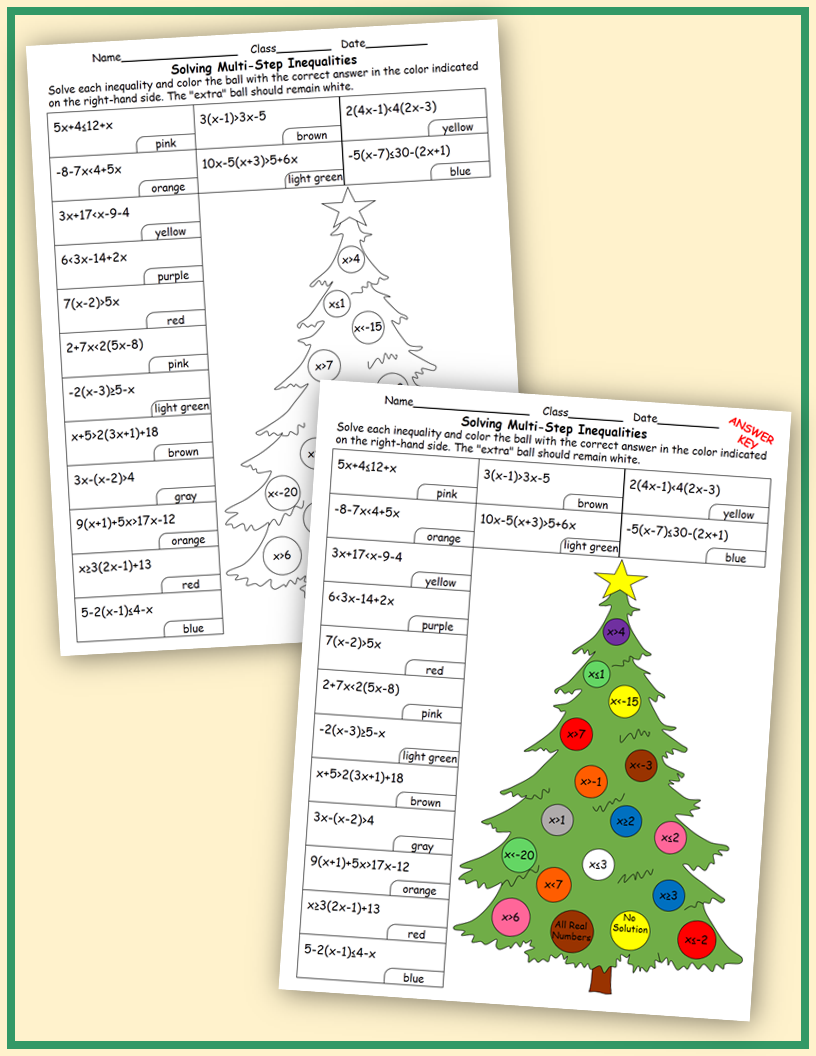 Solving Multi Step Inequalities Christmas Teaching Resources