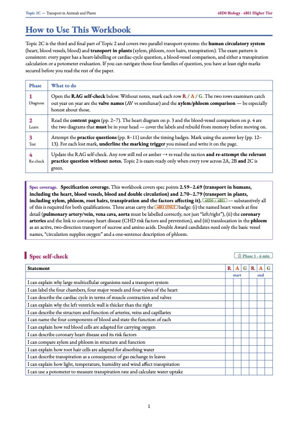 Edexcel IGCSE Biology | Topic 2C: Transport in Animals & Plants | 4SD0 ...