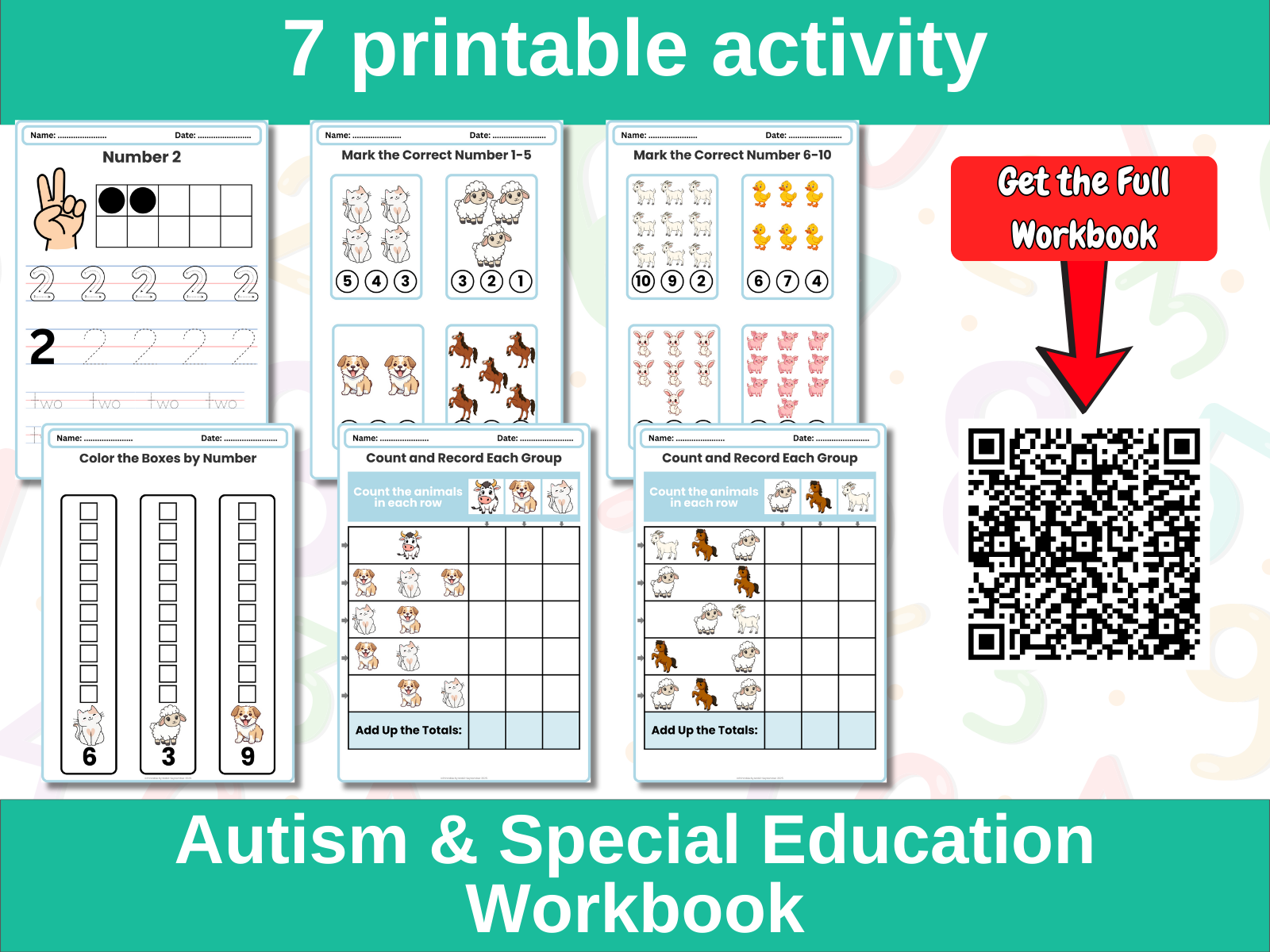 FREE Sample | Count to 10 Animals Workbook – Autism, Early Math ...