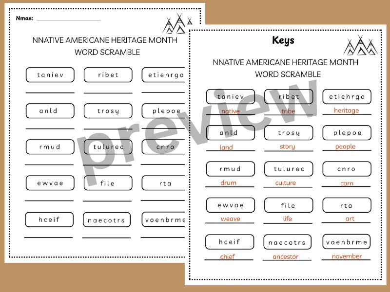 Native American Heritage Month Word Scramble | Vocabulary Builder ...