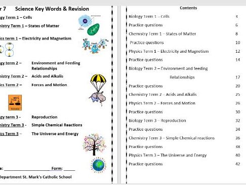 Y7 Key Vocabulary Booklet EAL adapted key words for Biology, Chemistry ...