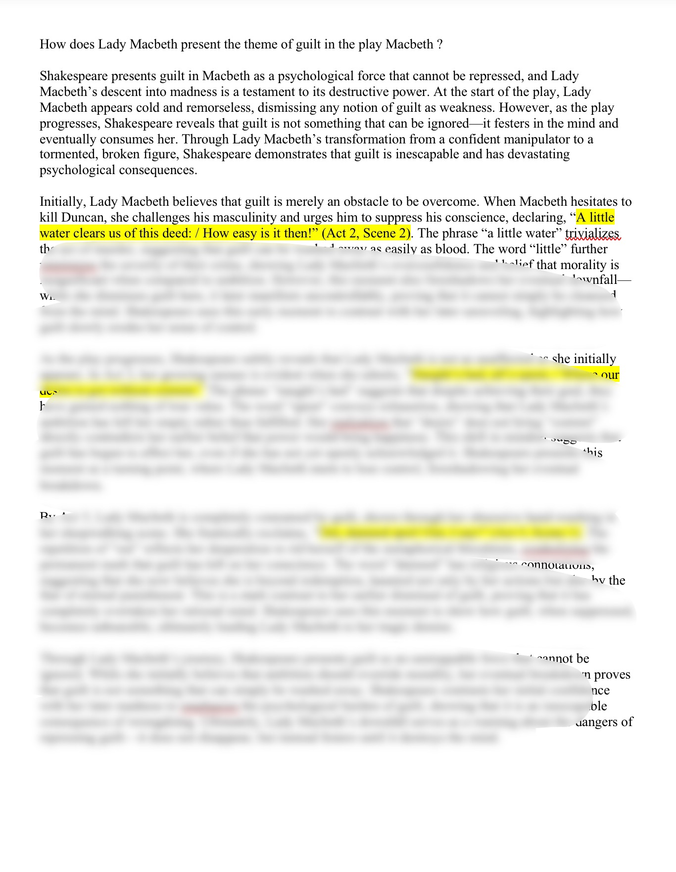 *GRADE 9* how does Shakespeare present the theme of guilt in lady ...