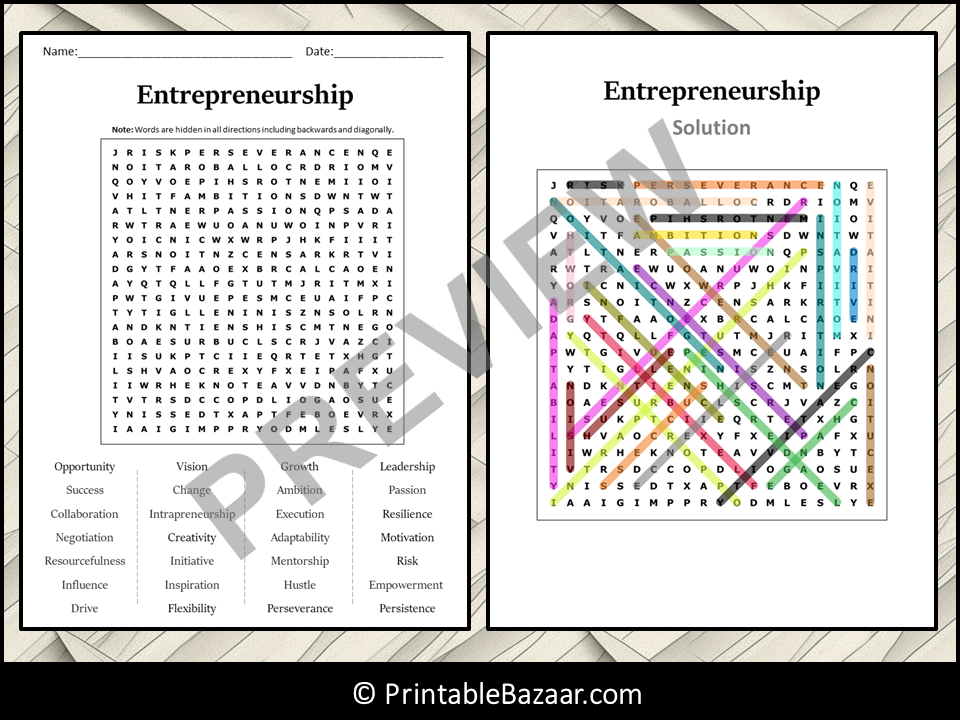 Entrepreneurship Word Search Puzzle Worksheet Activity | Teaching Resources