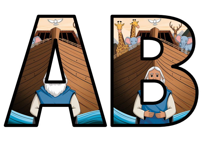 Bible Story Noah Ark Animal Boat Flood Story Lettering Set Display ...