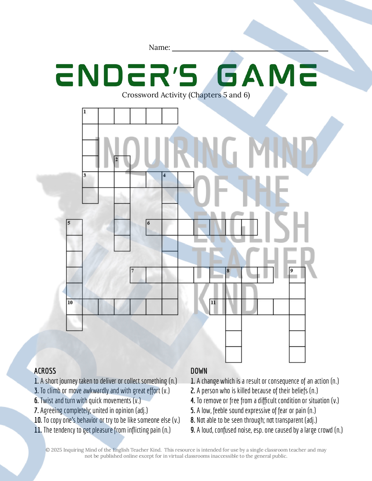 Ender's Game Chapters 5 and 6 Vocabulary Games and Activities ...