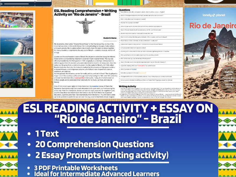 ESL Reading Comprehension + Writing Activity - Rio de Janeiro - Brazil ...