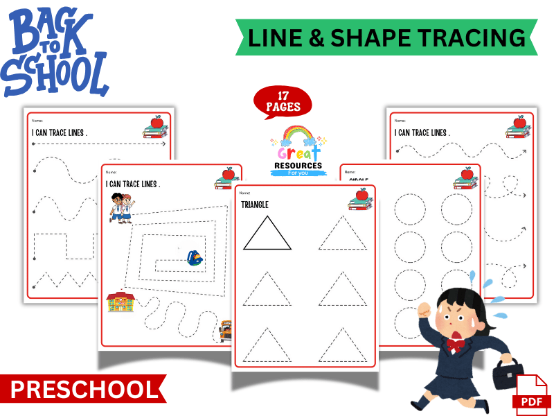 Back to school Morning Work Preschool Line & Shape Tracing Worksheet ...