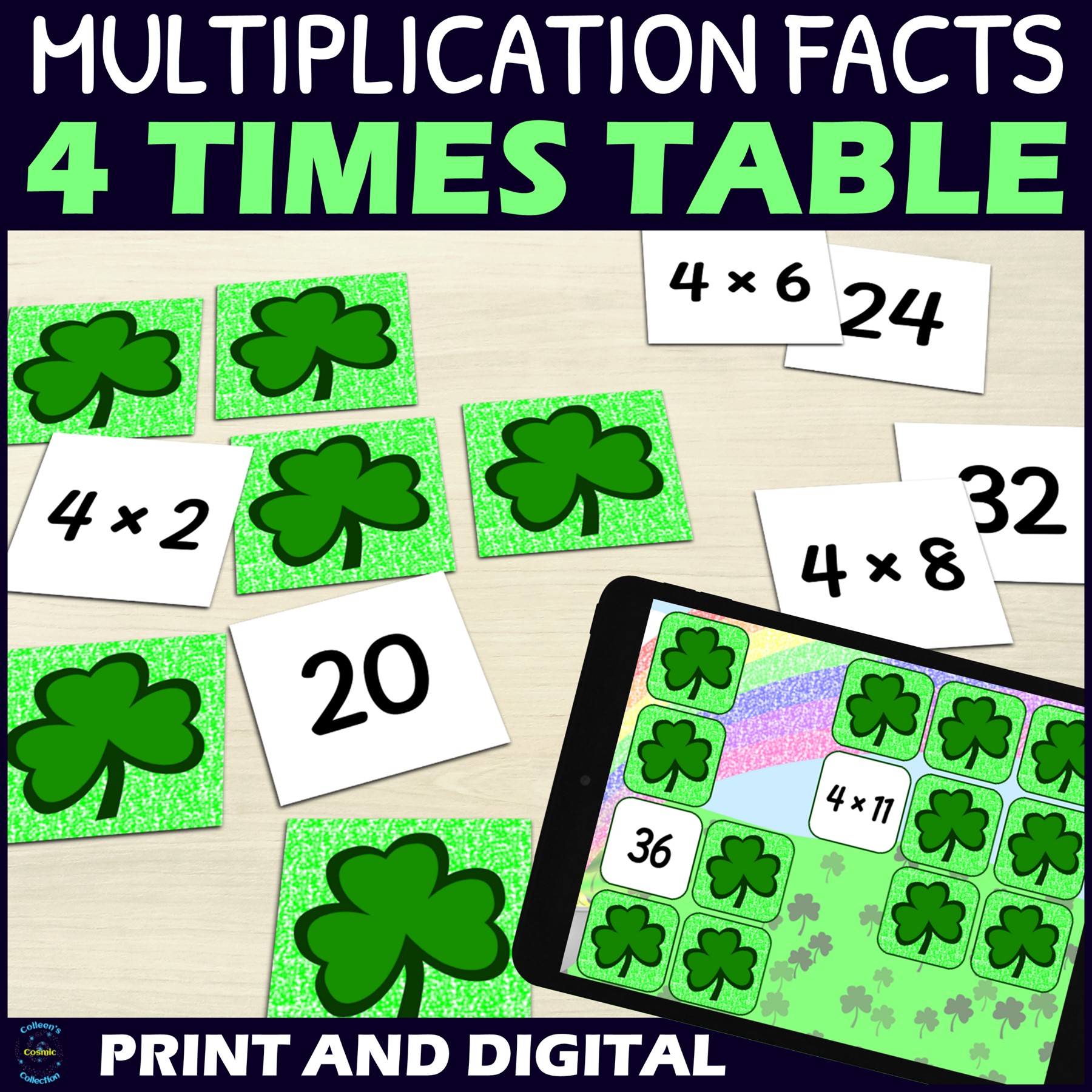 St Patricks Day Multiplication Facts for 4 Times Table Activity ...
