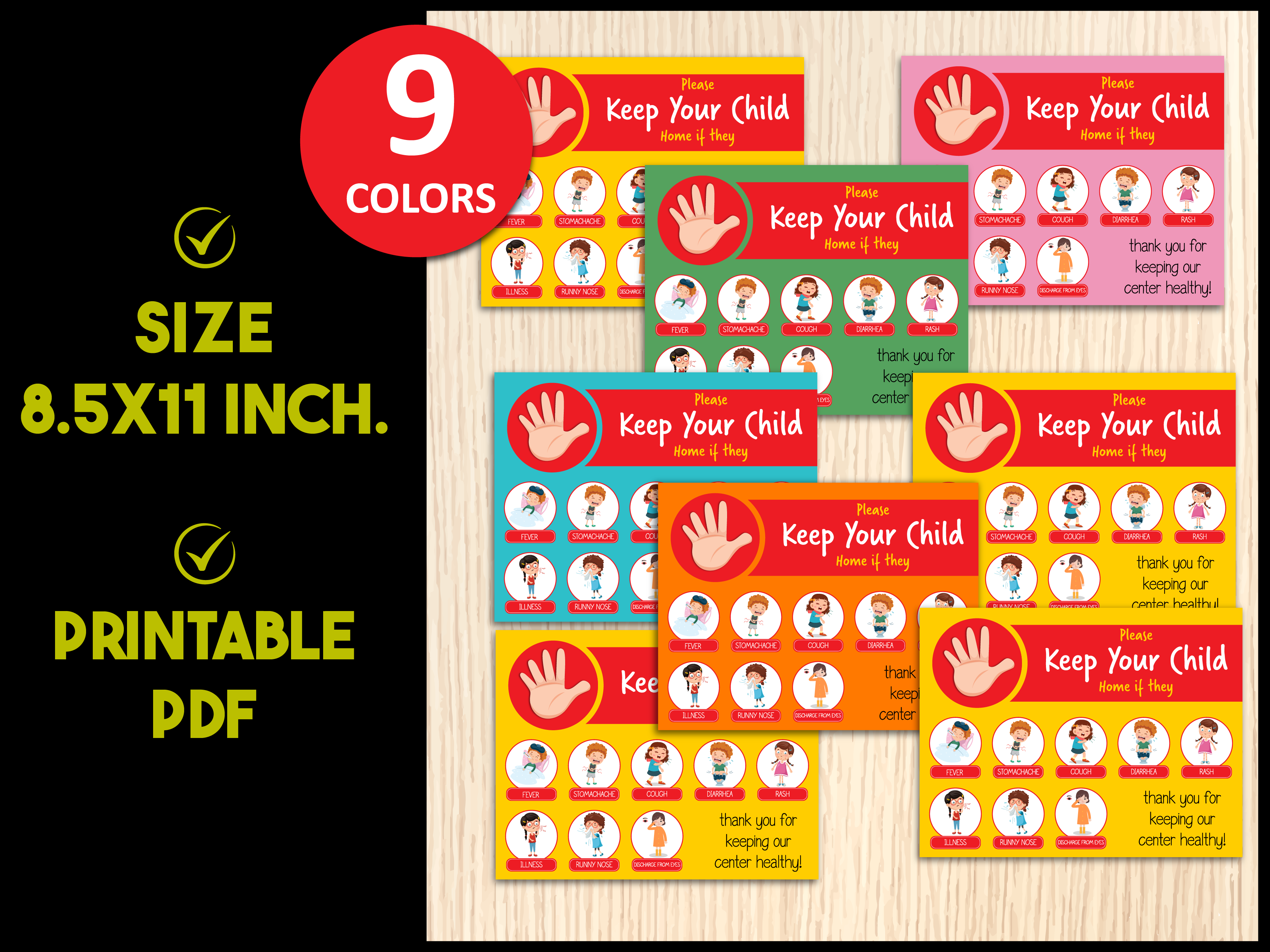 Sick Policy Poster For Daycares, Centers, Preschools | Childcare ...