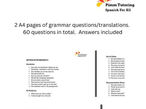 Mixed Spanish grammar worksheet (KS5/adult learners) | Teaching Resources