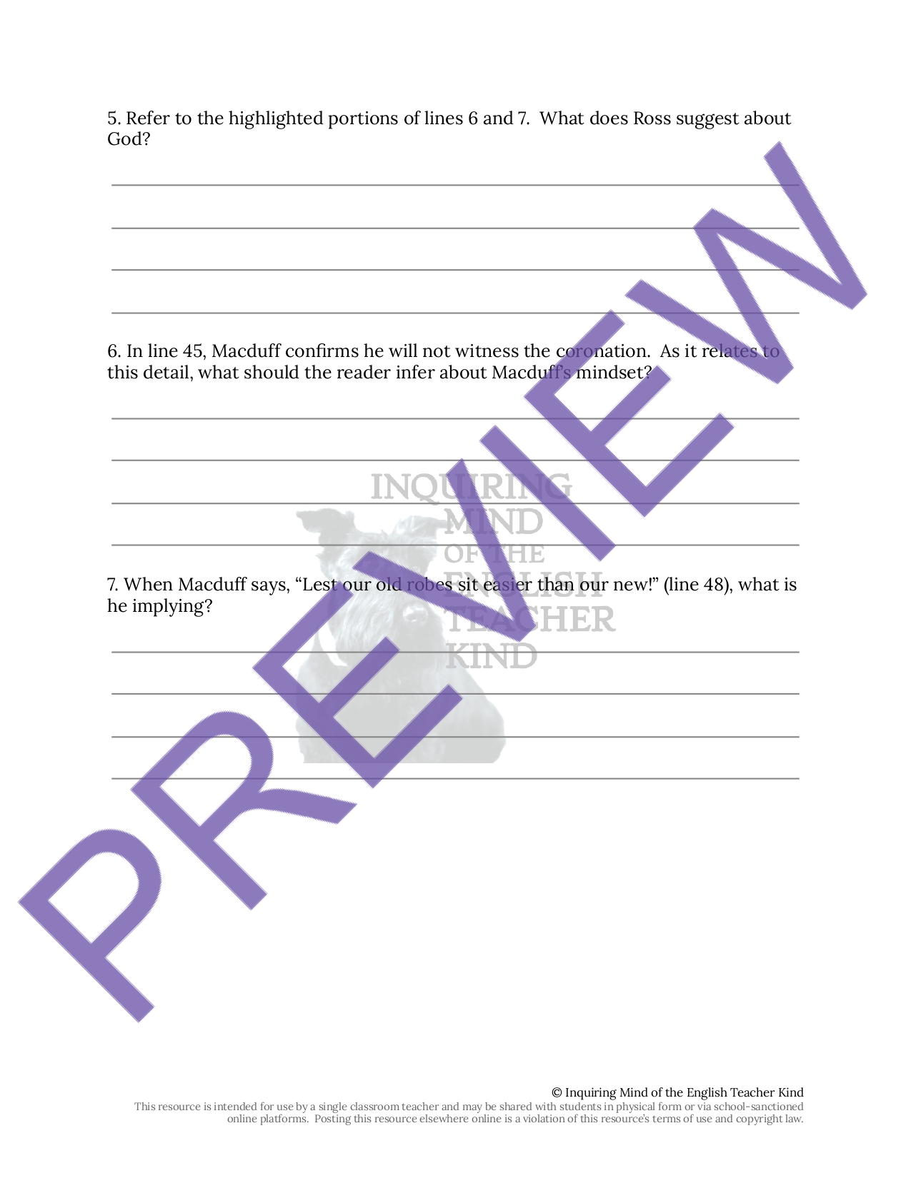 Macbeth Act 2 Scene 4 Close Reading Worksheet | Teaching Resources