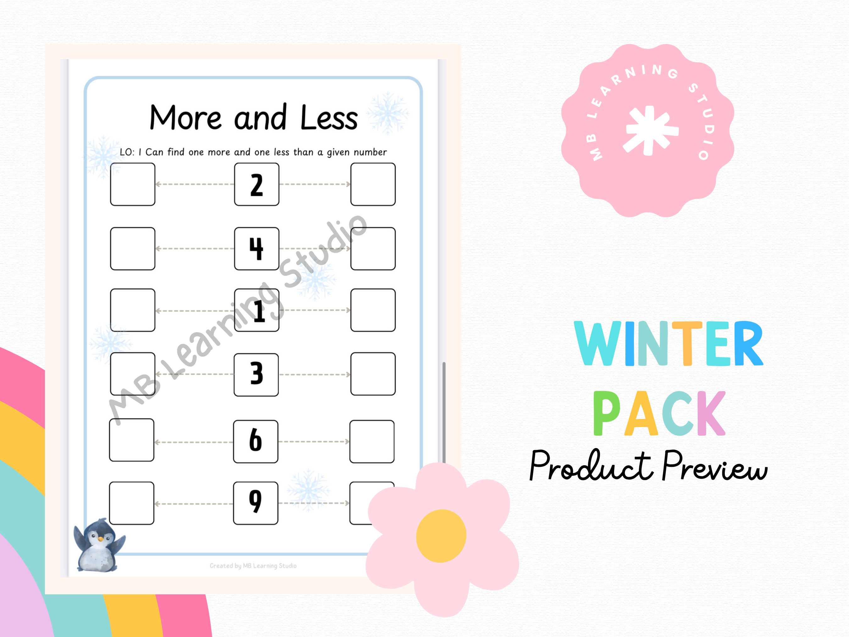 Winter / Christmas One More One Less Worksheet (Numbers to 10 ...