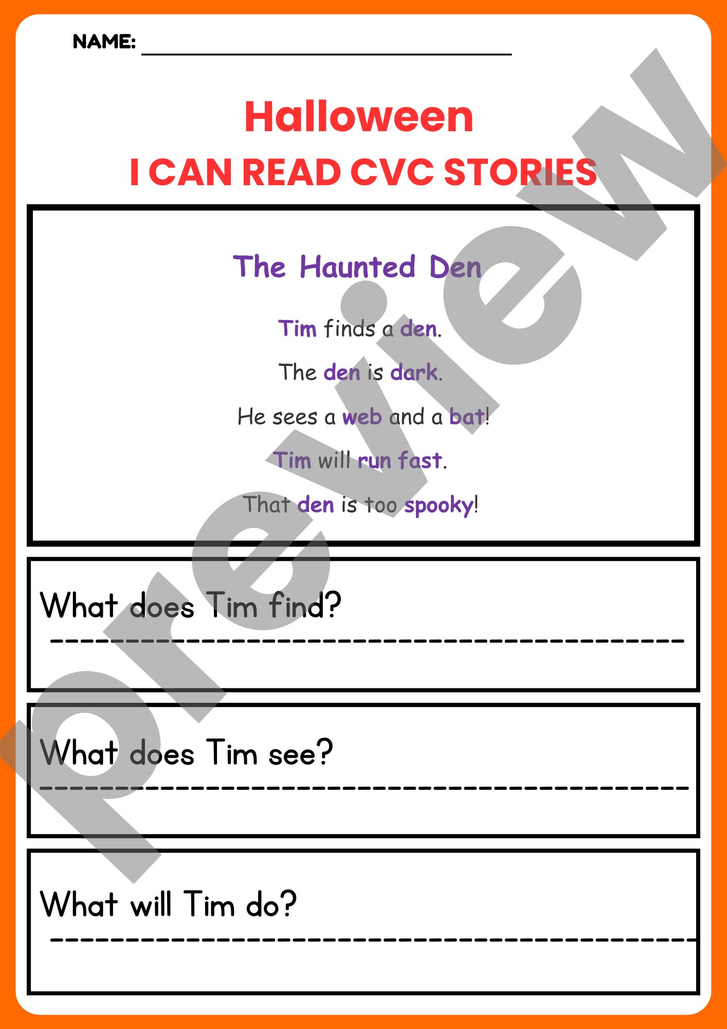 Halloween Reading comprehension CVC Stories | Teaching Resources