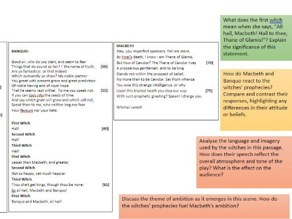 Macbeth Extracts with comprehension questions | Teaching Resources