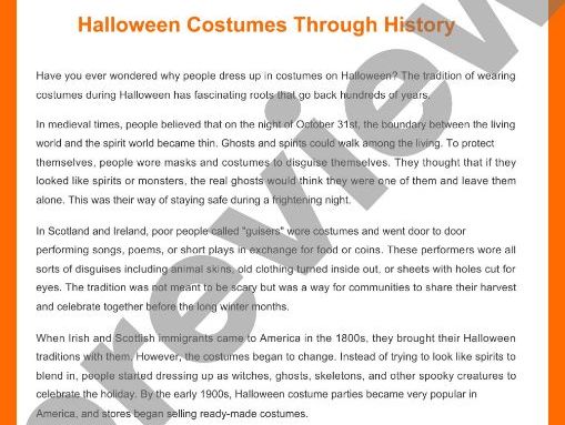 Halloween Reading Comprehension Worksheets - History, Legends & World ...