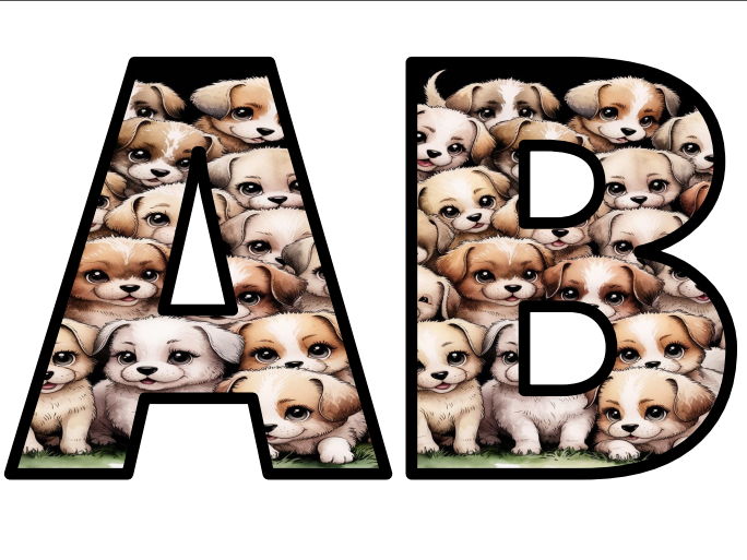 Cute Dogs Puppies Lettering Set Display Title Letters Numbers Signs ...