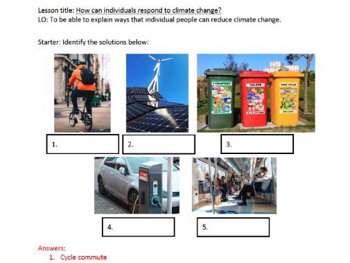 Climate Change Responses Worksheet Teaching Resources