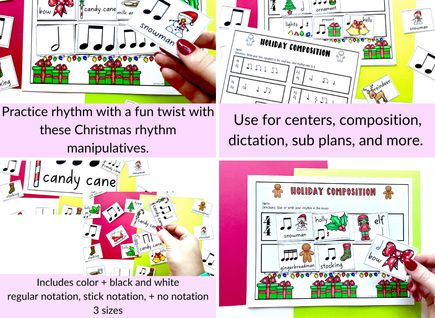 Christmas Printable Rhythm Manipulatives + Composition Primary Music ...