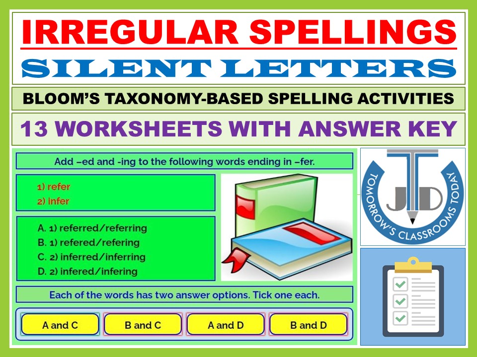 IRREGULAR SPELLINGS AND SILENT LETTERS 13 WORKSHEETS WITH ANSWER KEY 