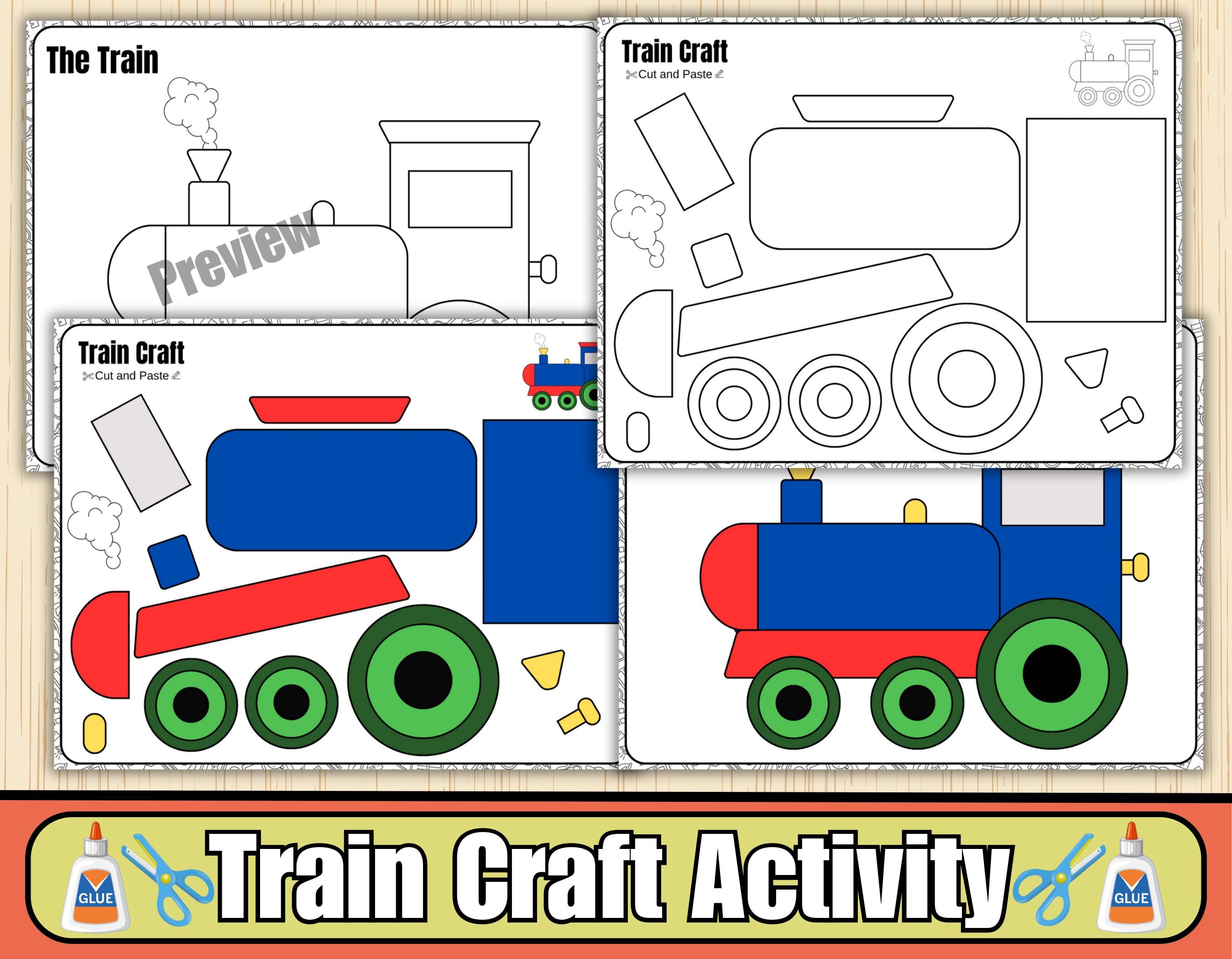 Train Craft Activity-Printable Cut and Paste Transportation Craft for ...