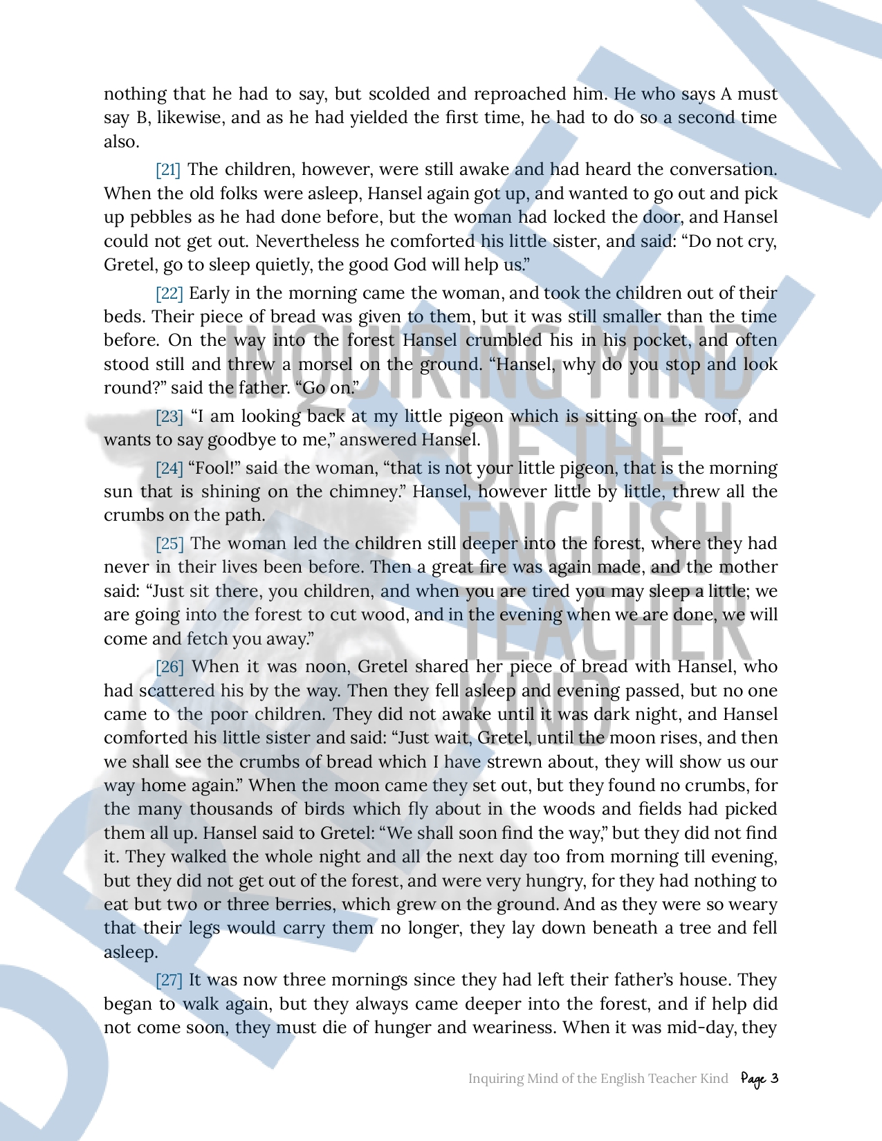 “Hansel and Gretel” Close Reading Analysis Worksheet (Grimm's Fairy ...