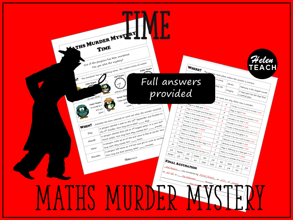 Time Maths Murder Mystery With Answers | Teaching Resources