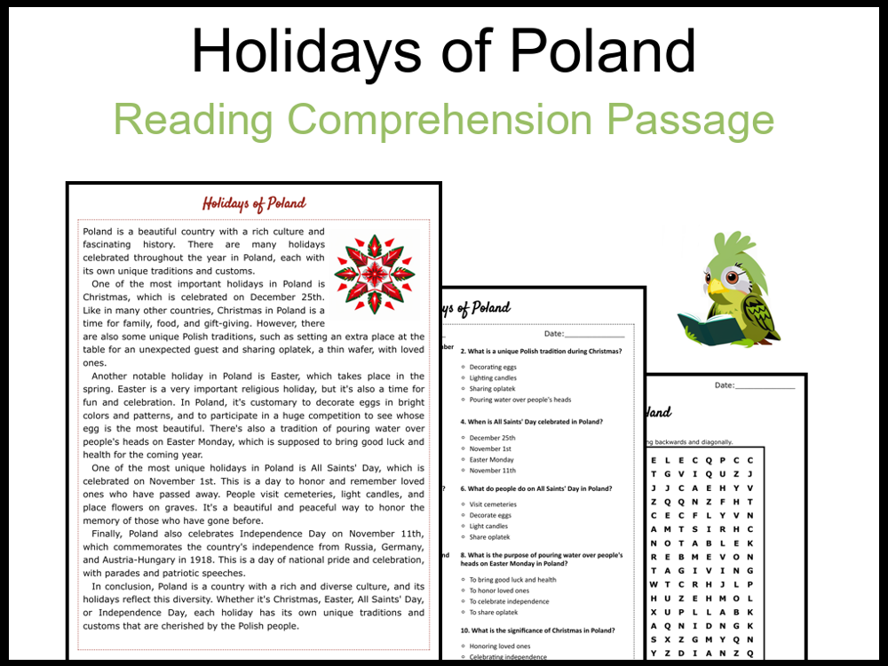 Holidays of Poland Reading Comprehension and Word Search | Teaching ...