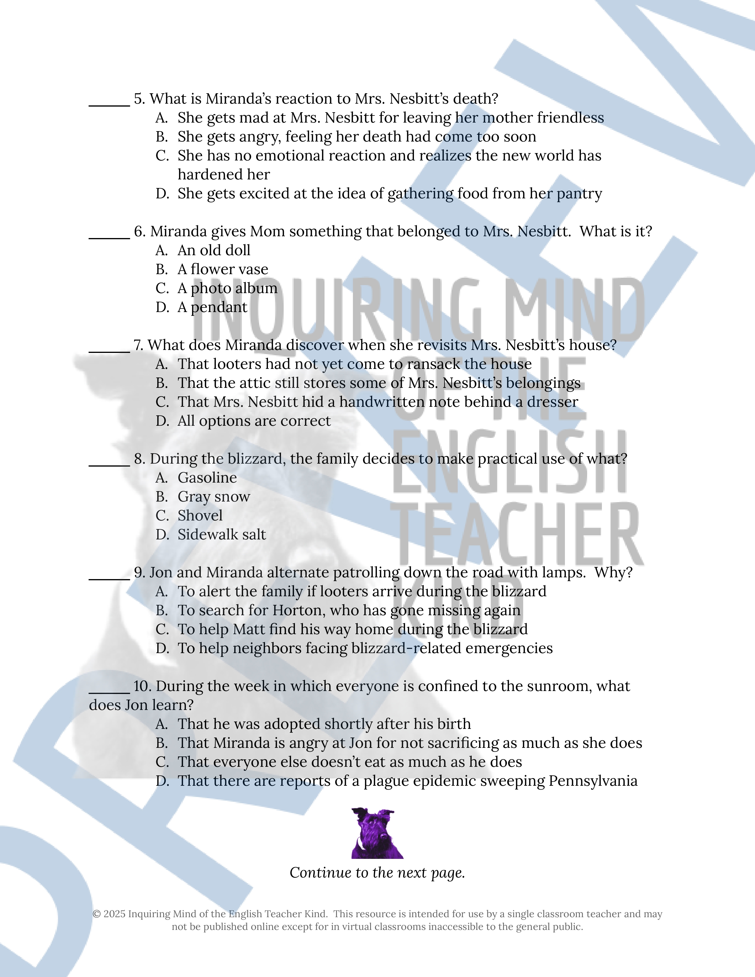 Life As We Knew It Chapters 15 through 17 Quiz and Answer Key ...