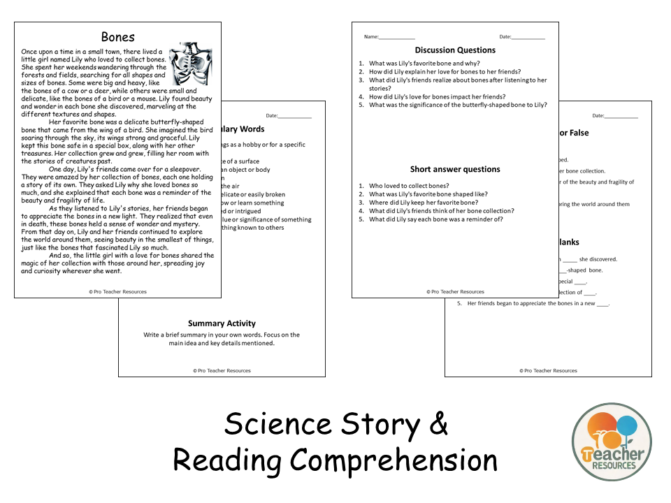 Bones Reading Science Story Comprehension Questions Worksheet ...